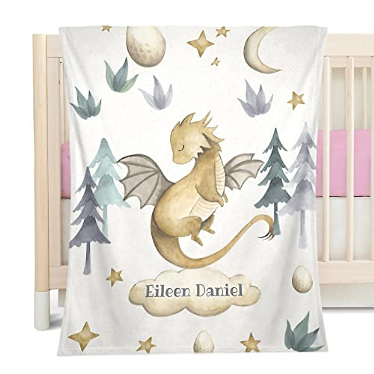 Personalized Baby Blanket - Soft Flying Watercolor Dragon Custom Blanket - Baby Shower Toddler Nursery Bed Blankets Stroller Crib 30x40 in