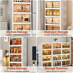 Carrie Joe Storage Boxes with Lids, 56Gal Plastic Storage Box with Lid, Really Useful Box, Stackable Organiser Storage, Stackable Storage Boxes, Foldable Storage Boxes with Door (5 Pack)