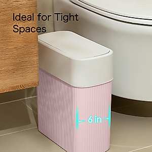 ABEETE Bathroom Trash Can with Lid, 12L Small Plastic Garbage Can for Kitchen with Press Top Lid, 3.2 Gallon Slim Dog Proof Wastebasket Trash Bin for Office, Bedroom, Living Room, Home Cabinet-Pink