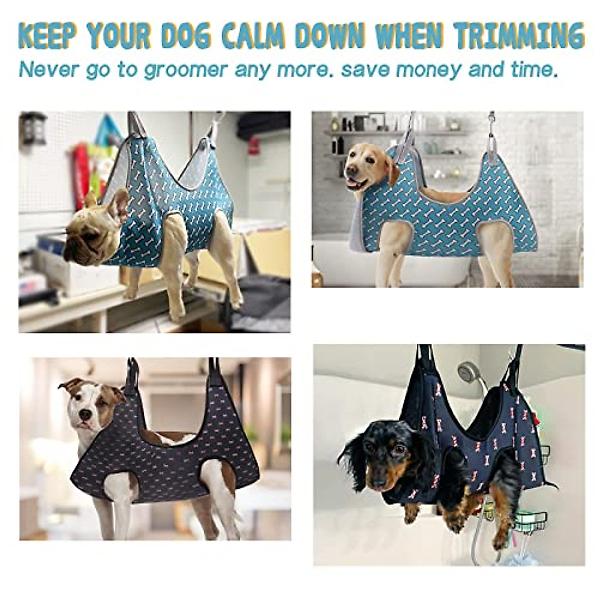 Supet Dog Grooming Hammock Harness for Cats Dogs, Relaxation Pet Restraint & Small Animal Leashes Sling Helper Nail Trimming Clipping, S（ Legs Spacing：7-10.2" /) , Coral blue
