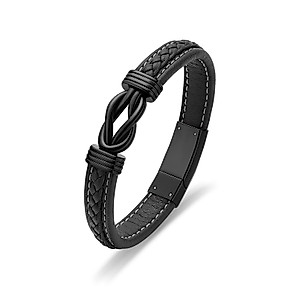 shajwo Cremation Urn Bracelet for Ashes Jewelry for Women Men Infinity Memorial Keepsake Cuff Bangle Leather Bracelet,Black 22cm