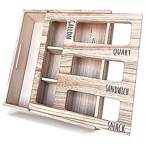 JOYLETUS Wooden Sandwich Bag Organizer For Drawer,Farmhouse Slide Ziplock Baggies Organizers Wall Mounted,Hanging Zip Lock Bag Holder And Container For Food Storage Bags,1 Box 4 Slots