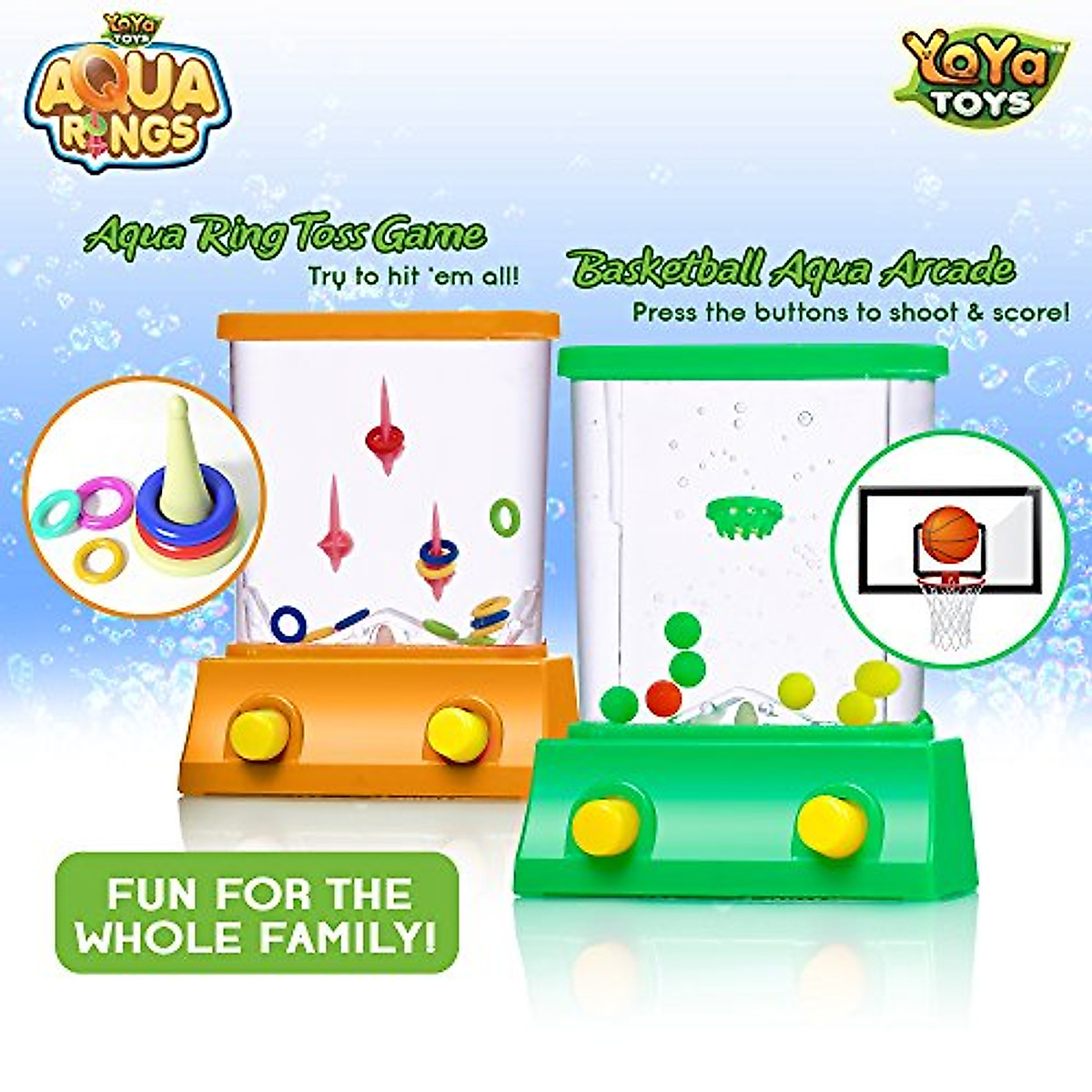 YoYa Toys Handheld Games - Miniature Aqua Arcade Set with Fish Ring Toss & Basketball, Handheld Toys for Kids & Adults, Retro Pastime Games, Original Waterful Ring Toss in Gift Box