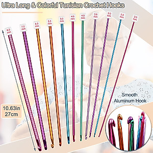 Coopay Long Crochet Hook Set, 11pcs Tunisian Crochet Hooks Multicolor Afghan Crochet Needles for Crocheting, 2mm(B)-8mm(L), Great Knitting & Crochet Supplies Tool Set for Beginner, Crocheter & Knitter