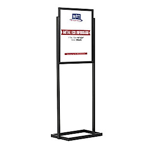 M&T Displays Metal Eco Info Board, Black 18x24 Inches Slide-In Poster Sign Holder 1 Tier Double Sided Floor Standing Pedestal Advertising Display with Backing and Anti-Glare PET Cover