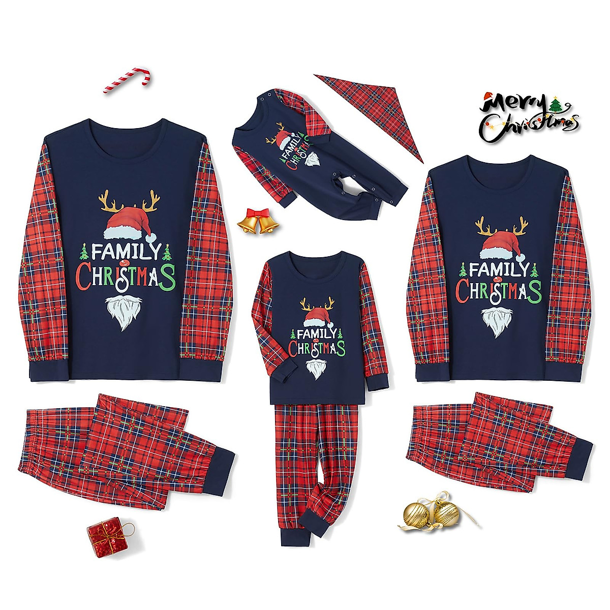 Wobame Christmas Family Pajamas Family Matching Sleepwear Xmas Long Sleeve Jammies Matching Holiday Pajamas(#n-20, Kids, 4 Years)