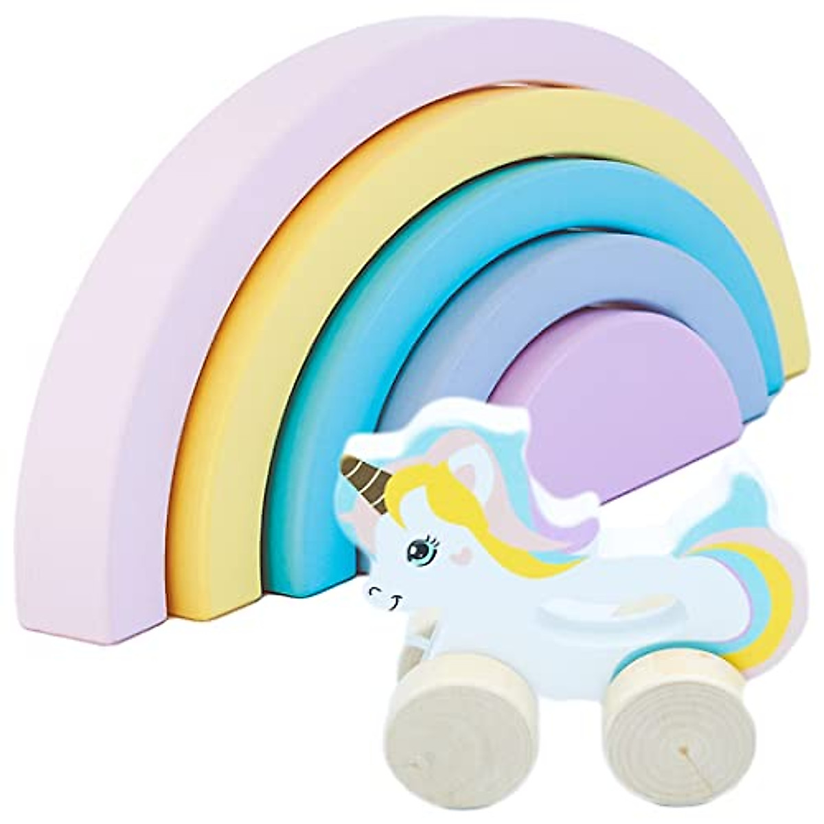 Wooden Rainbow Stacking Toy - Rainbow Stacker Wooden Rainbow Unicorn Wooden Baby Toys - Stacking Rainbow Toy Pull Toy Rainbow Puzzle - Rainbow Stacker Wooden Toy Unicorn Gifts for Girls Unicorn Toy