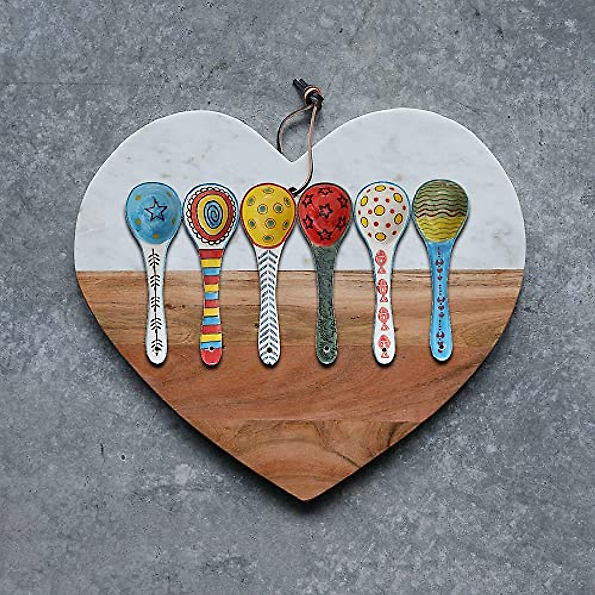 heart & home Ceramic Soup Spoons Set of 6, Wonton Soup Spoons Ceramic, Round Soup Spoons, 6-1/2" L, Multicolor