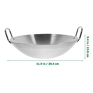 Hemoton 11 Inch (28cm) Heavy Stainless Steel Wok, Traditional Canton Style, Dual- handled Steel Wok (Round Bottom)