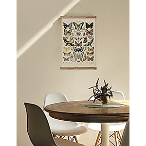 Vintage Butterflies Hanging Poster, Retro Style of Wall Art Prints, Printed on Linen with Wood Frames, Ready to Hang