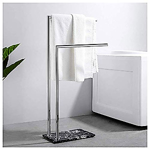 Towel Rack Stand Alone, 2 Tier Freestanding Towel Holder for Floor, Stainless Steel Bathroom Accessories with Marble Base, No Rust, Simple Assemblysilver