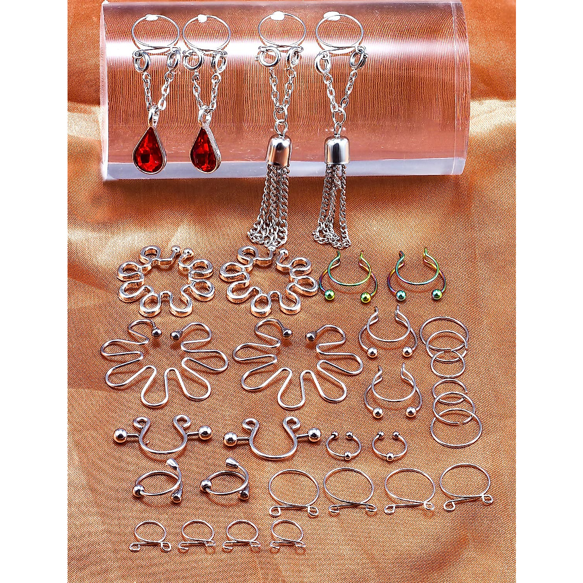 Oufksiyy Fake Nipple Ring Stainless Steel Non-Piercing Nipple Rings Clip On Nipplerings Faux Body Piercing Jewelry for Women Men 26PCS