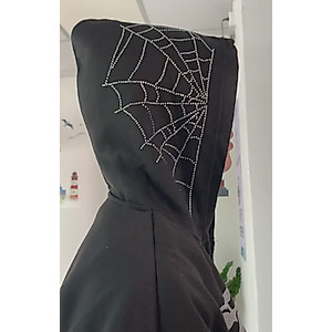 Lokkcy Y2K Rhinestone Skeleton Hoodie 2022 for Men Women, Skull Sweater Print Long Sleeve Zip Up Spider Hoodies-M