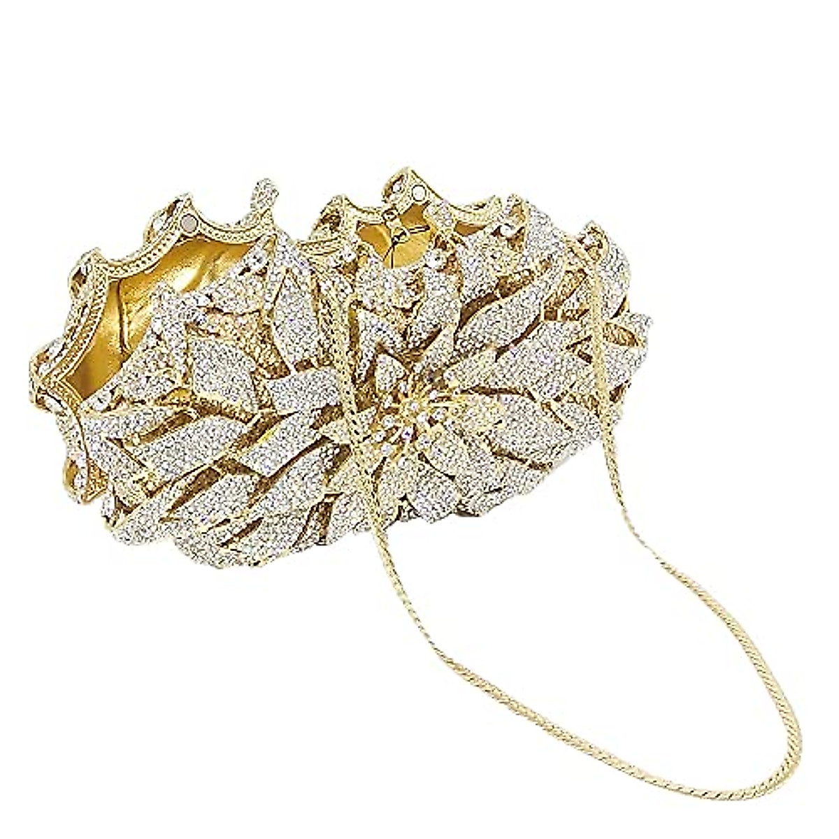 Boutique De FGG Elegant Flower Clutch Evening Bags for Women Wedding Party Crystal Purse and Handbags (Small,Gold&Silver)