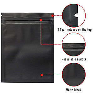 100 Pack Mylar Bags - 5.5 x 7.8 Inch Resealable Foil Pouch Bag Food Storage Pouch Matte Black