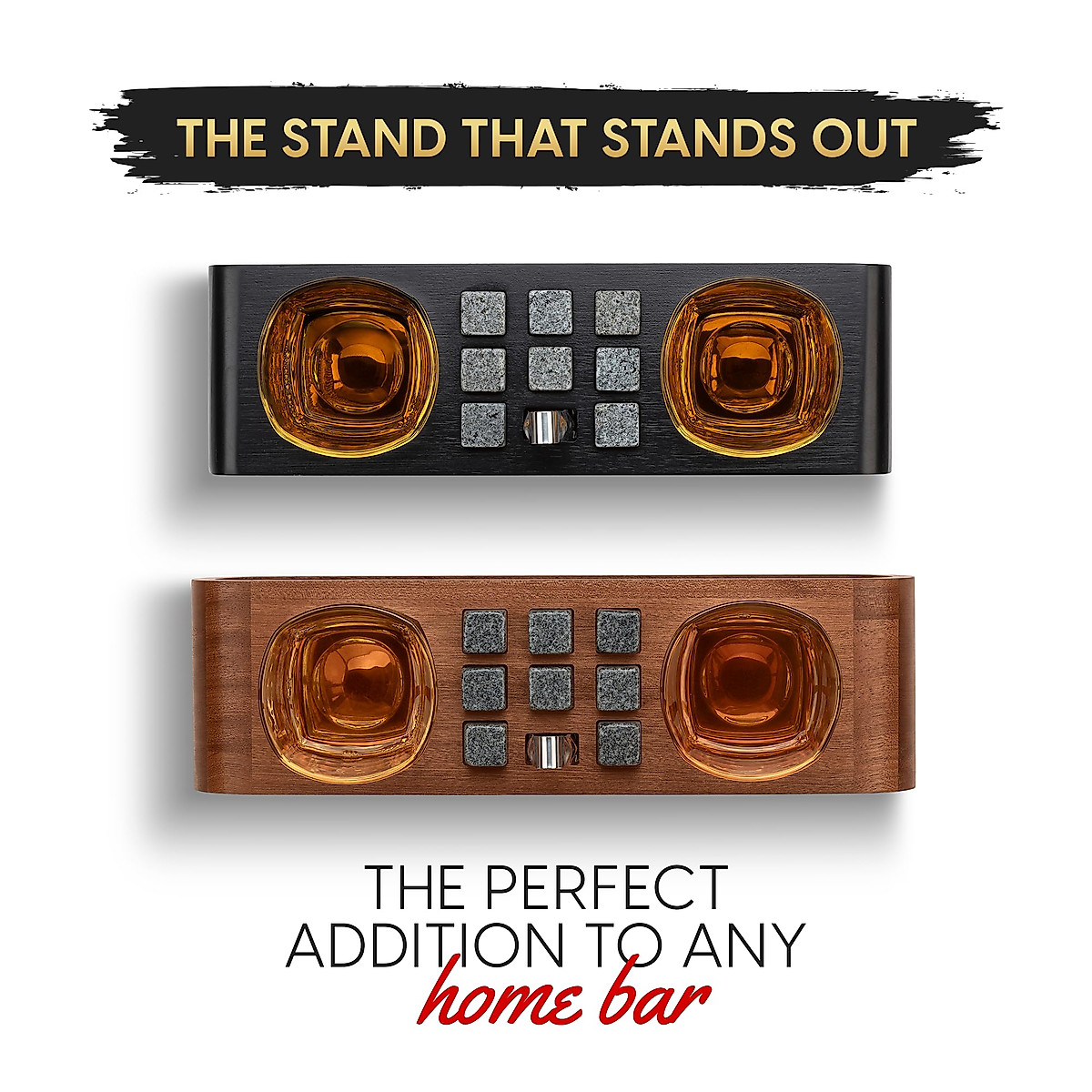 ROCKSLY Whiskey Stones Gift Set with Stand | Handcrafted Whiskey Glass Set Granit Whiskey Rocks for Perfect Drink | Whiskey Gift Set & Whiskey Kit | Best Whisky Stones Glass Set for Men dad (Mahogany)