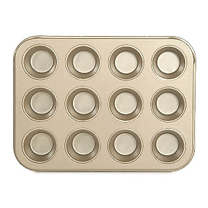Glad Muffin Pan Nonstick-Heavy Duty Metal Cupcake Tin with Small Baking, Mini 12-Cup, Gold