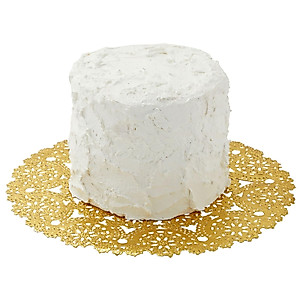 Juvale 60 Pack 10 Inch Gold Paper Doilies for Dining Table, Round Decorative Medallion Lace Placemats for Wedding