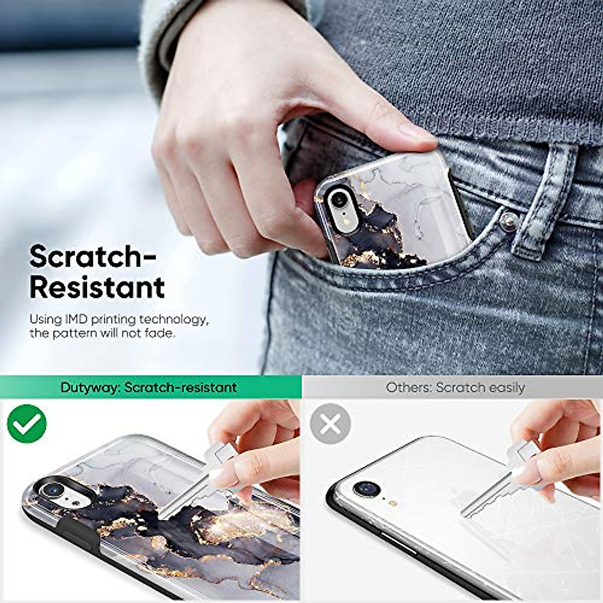 Dutyway for iPhone XR Marble Case, Cute Gold Glitter Phone Cases for iPhone 10xr, Heavy Duty Rugged Bumper Shockproof Protective Soft Rubber Hard PC Cover for Women Men (Black)