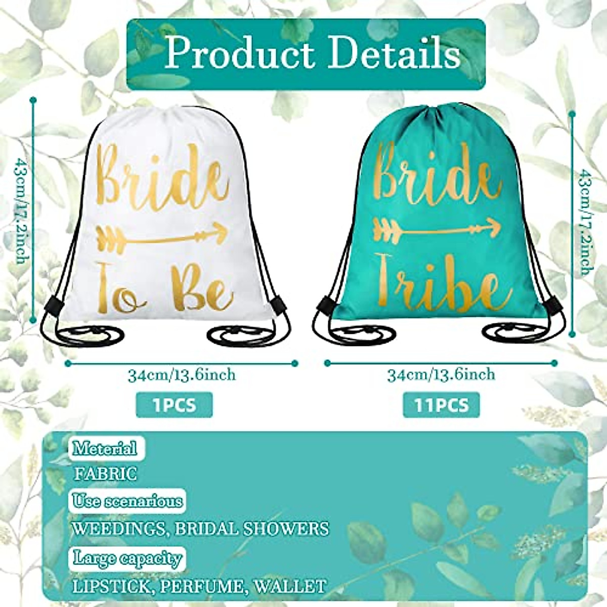 Shappy 12 Pieces Bride Drawstring Bags Bachelorette Party Drawstring Backpacks for Bridal Shower Wedding Party Bridesmaids Supplies Gift Bag