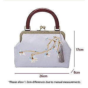 ZLXDP Traditional Embroidery Bag Chinese Tassel Handbag Women's Cheongsam Bag Hanfu Dinner Handbag (Color : D, Size : 26cmx17cmx8cm(LxHxW))