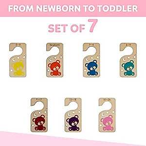 Wooden Baby Closet Dividers for Baby Nursery – 7Pcs Premium Wooden Hanging Organizer for Baby Clothes – Cute Felt Baby Cub Design Closet Dividers for Hanging Clothes – Easy to Install
