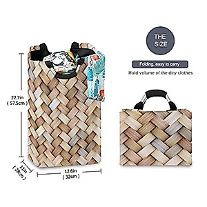 Kigai 3D Print Wicker Rattan Laundry Hamper Large Waterproof with Handle Laundry Baskets Foldable Lightweight Durable Store Basket for Bathroom Bedroom