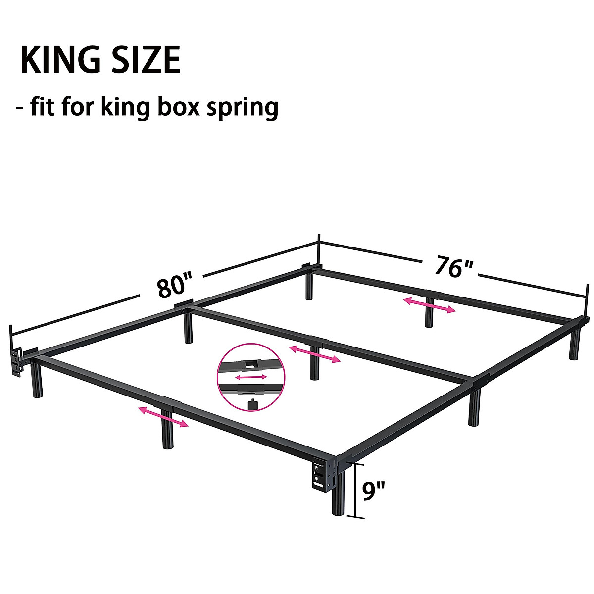 Bedsnus King Size Bed Frame, 9 Inch Metal Basics Bed Frame,High Profile Base for Box Spring, 9-Leg Support, Noise-Free, Easy Assembly, Black