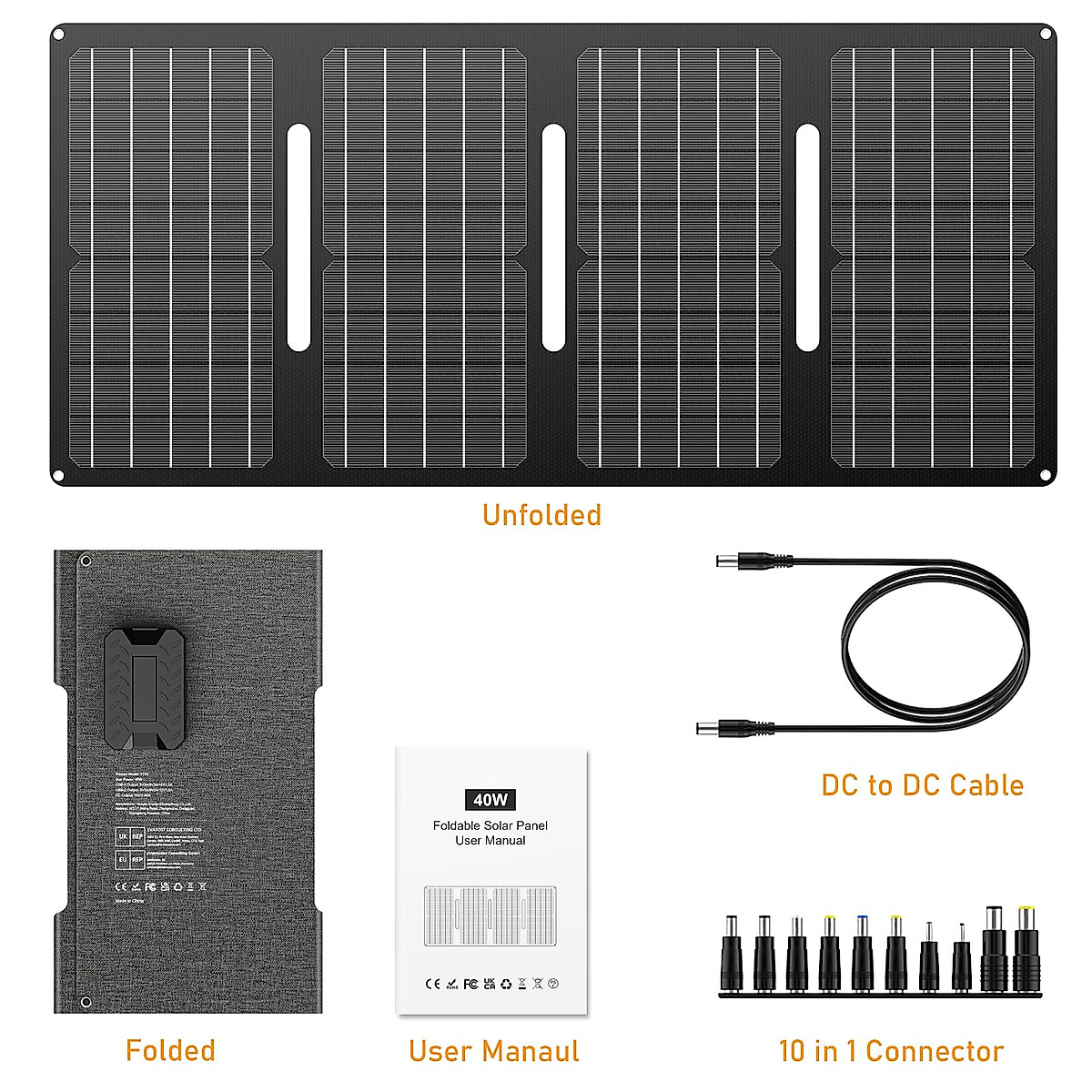 60W Foldable Solar Panel with 18V DC Output, Powkey Solar Charger with Stand and Carrying Bag, Portable Solar Panel for Power Stations with USB-A USB-C QC 3.0 for Outdoor Camping