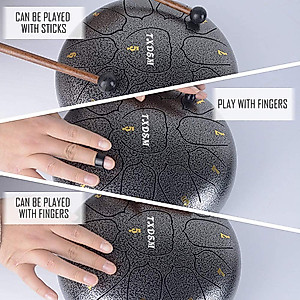 EGMI Tongue Drum 10 Inch 11 Note Percussion Instrument Tank Drum with Mallets Mallet Bracket Cleaning Cloth Finger Picks Music Book Sticker Notes Travel Bag, Portable for Concert Yoga (Silver)