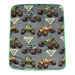 Jay Franco Monster Jam Grave Digger Nogginz Set - 40 x 50 Inch Lightweight Travel Throw Blanket & Pillow - Kids Super Soft 2 Piece Bedding Set