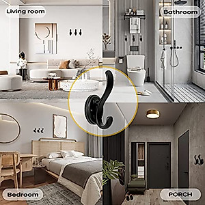jmaisiu Wall Hooks 5 Pack, Coat Hooks Wall Mounted, Black Modern Metal Hooks Heavy Duty Robe Hook Hat Rack, Space Aluminum Alloy Coat Hanger for Hanging Hat, Towel, Bag, Rope
