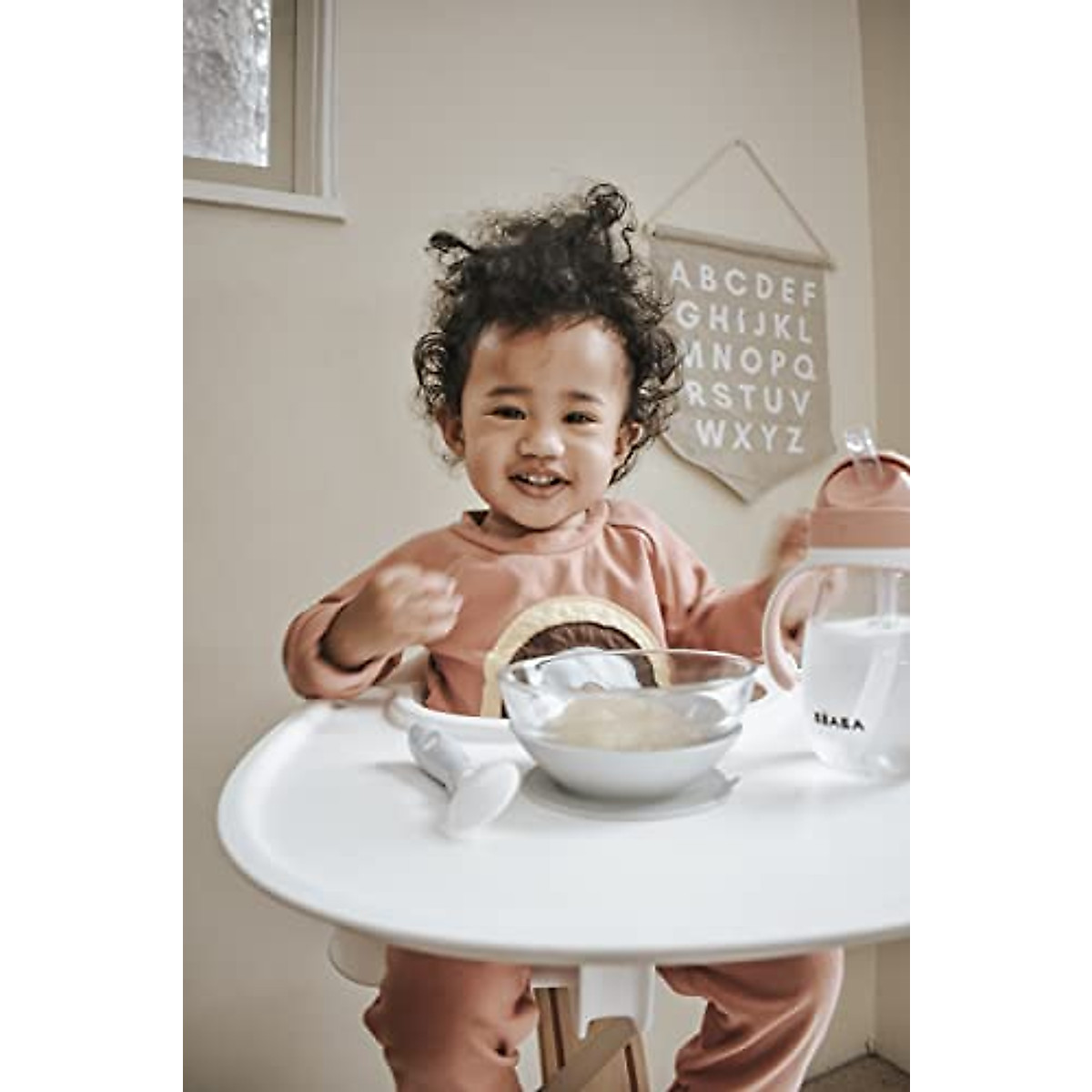 Beaba Straw Sippy Cup, Sippy Cup with Removable Handles, Sippy Cup with Straw, Baby Straw Cup, Toddler Cup, Toddler Straw Cups, 8+ months, 10 oz, Rose