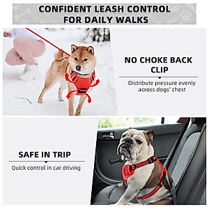 Juqiboom No Pull Dog Harness with A Free Heavy Duty 5ft Dog Leash, Adjustable Soft Padded Dog Vest, Reflective No-Choke Pet Oxford Vest with Easy Control Handle for Small and Large Dogs (Red, Medium)