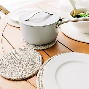 OrganiHaus Set of 3 Brown Farmhouse Hot Pads for Kitchen | 7" Cotton Pot Holders for Hot Plates to Protect Table | Hot Pads for Countertops | Trivets for Hot Dishes | Trivets for Hot Pots and Pans