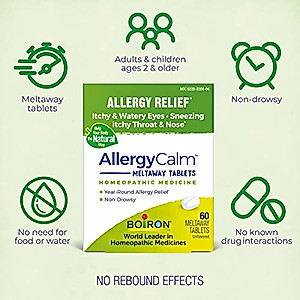 Boiron AllergyCalm Tablets for Relief from Allergy and Hay Fever Symptoms of Sneezing, Runny Nose, and Itchy Eyes or Throat - 60 Count