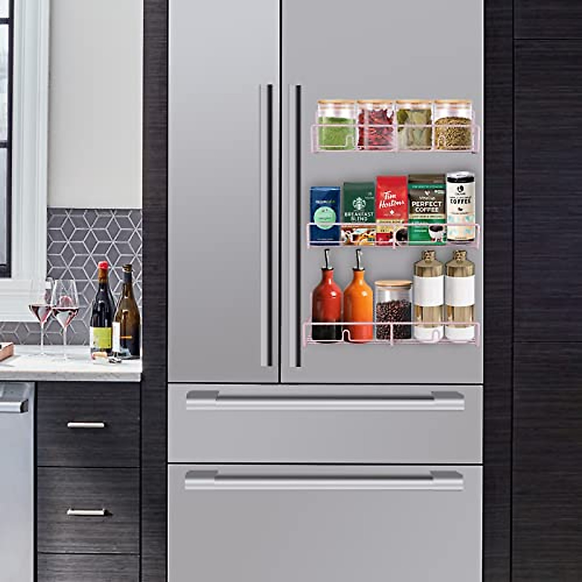 BARIKUEO 3 Pack Magnetic Spice Rack for Refrigerator, Magnetic Fridge Shelf Seasoning Organizer, Kitchen Refrigerator Organization and Storage for Microwave Oven Cabinet