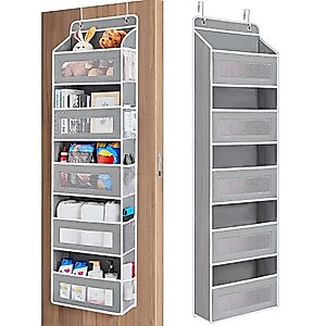 JARLINK Over The Door Organizer Storage, 5 Shelf Hanging Door Organizer with 5 Large Capacity Pockets, Anti Tilt 44 lb Load Behind Door Organizer for Bedroom, Bathroom, Pantry, Nursery, (Grey)