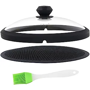 Glass Microwave Cover for Food Large Microwave Food Cover Splatter With Easy Grip Handle Anti-Splatter Lid With Enlarge Perforated Steam Vents Dishwasher Safe Keeps Microwave Oven Clean