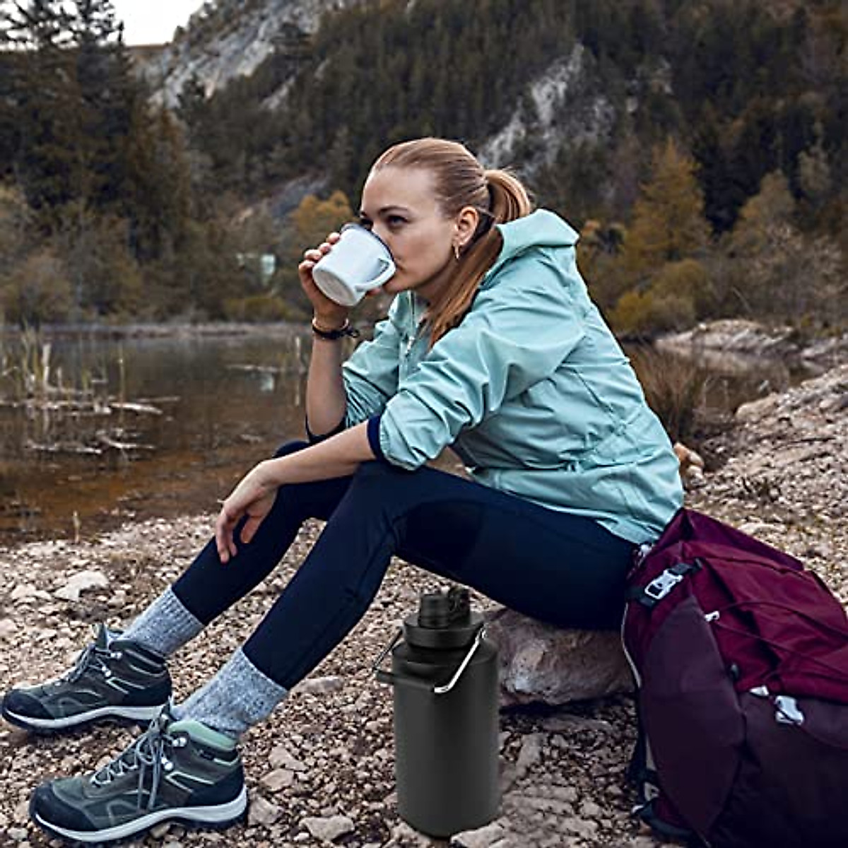Kerilyn Insulated Gallon Jug with Handle, One Gallon, 128oz Stainless Steel, Large Double Vacuum Water Bottle for Hot & Cold Drinks, Wide Mouth, Sweat Proof, Great for Travel, Hiking & Camping, Black