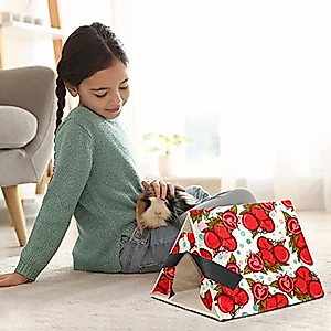 Y-DSIWX Guinea Pig Hideout House Bed, Hand Drawn Red Tomato Dots Pattern Rabbit Cave, Squirrel Chinchilla Hamster Hedgehog Nest Cage