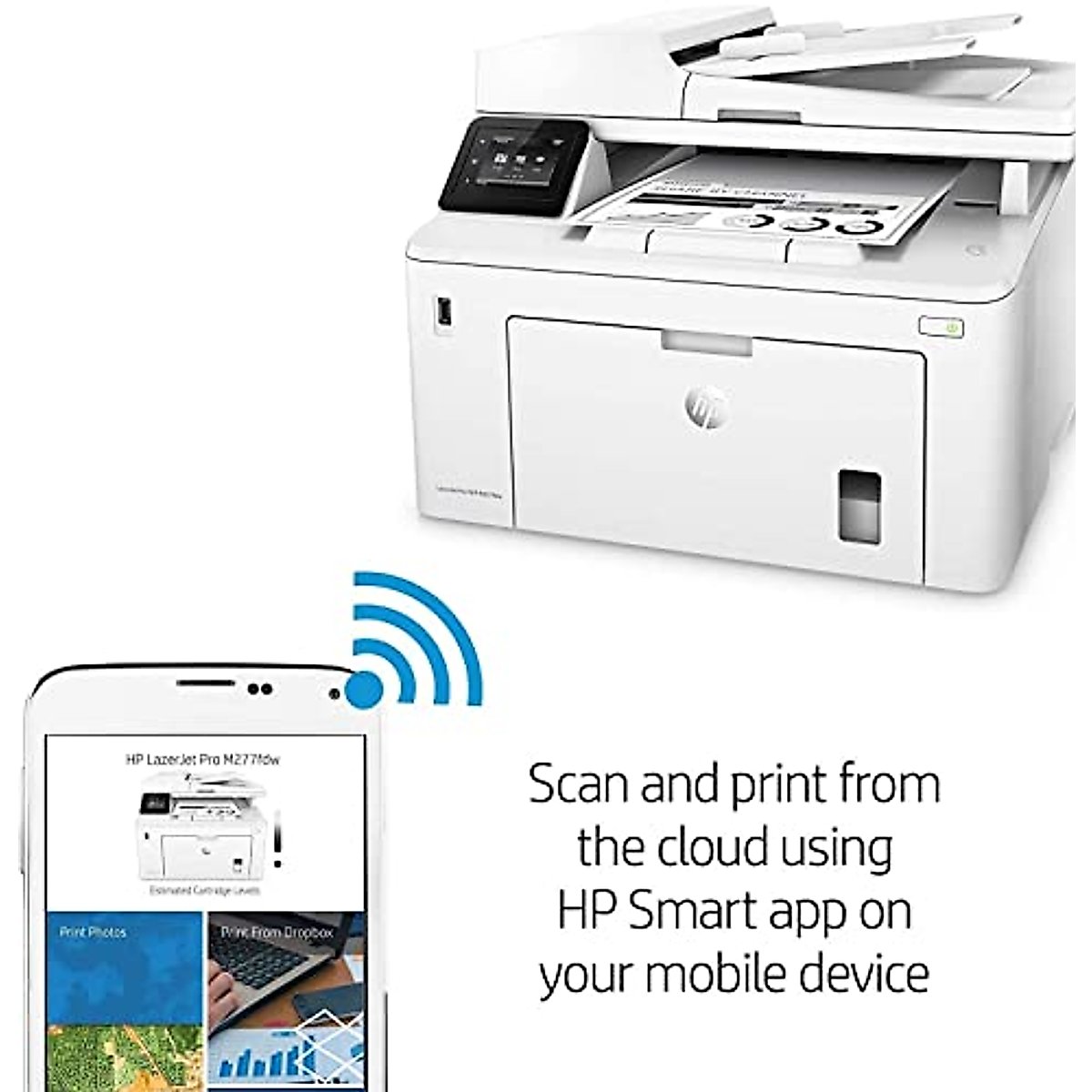 HP Laserjet Pro MFP M227fdw All-in-One Wireless Laser Printer, Print Scan Copy Fax, Auto 2-Sided Printing, 1200 x 1200 dpi, 30 ppm, Compatible with Alexa, Bundle with JAWFOAL Printer Cable