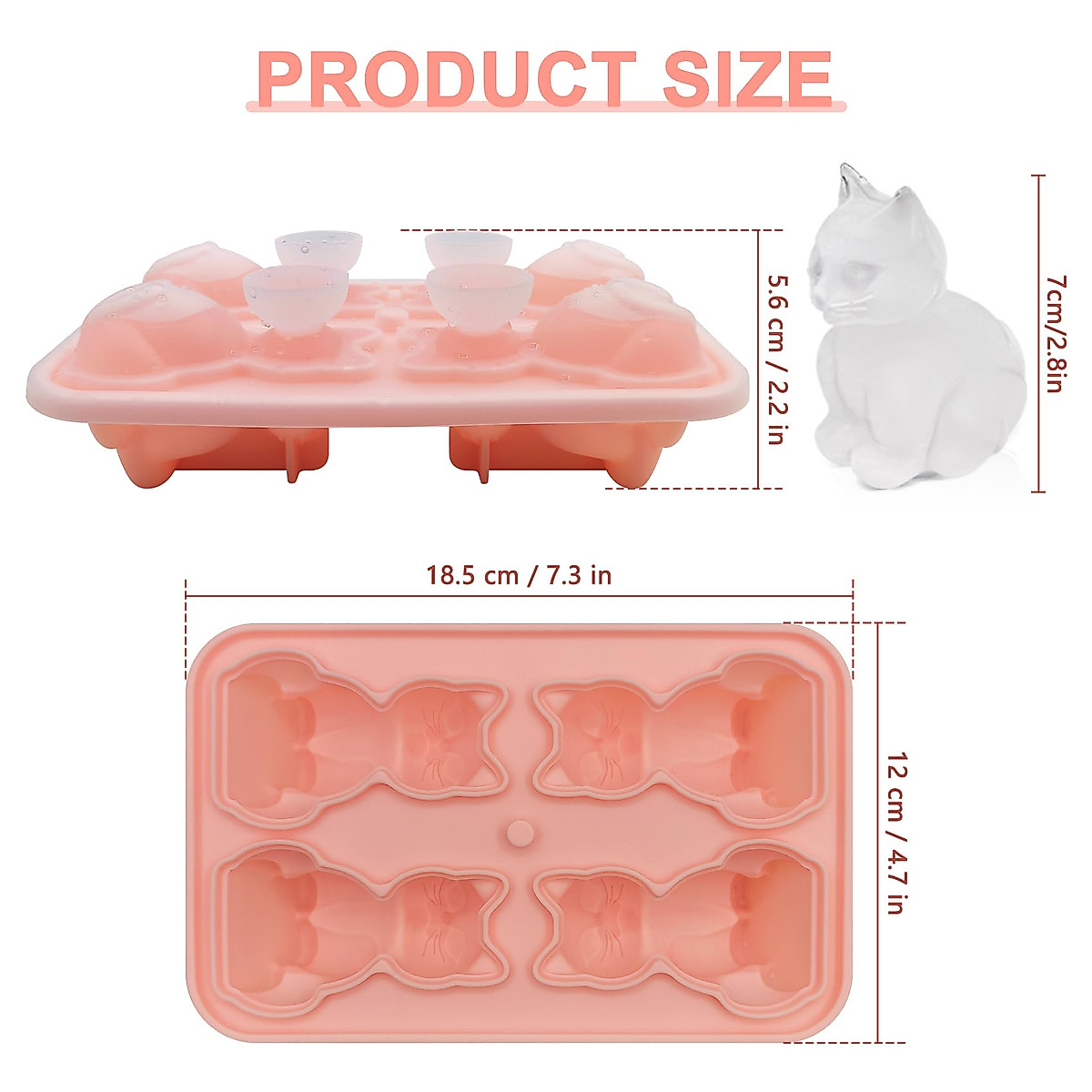 3D Cat Ice Cube Mold Silicone Large Ice Cube Tray with Lid for Cocktail Whiskey Bourbon, Fun Shapes Ice Cube Trays for Freezer, Big Ice Molds Cute Cat Gifts for Women Cat Lovers