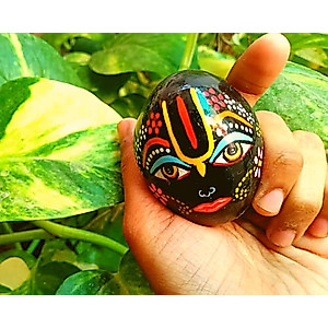 Decorated Stone Krishna Laddu Gopal Ji Painted Black Stone Shaligram Shaligram Shila Religious Gifts Ritual Object for Home Temple and Gifting Decorative Showpiece