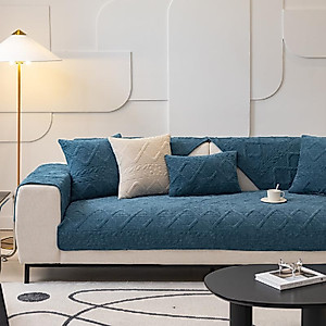 KCCRHIN Solid Color Sofa Cover 3 Cushion Chenille Couch Cover Sectional Thickened Non-Slip Sofa Slipcovers Modern Style Sofa Cushion Covers L/U Shape for Dogs Washable,Blue,70 * 70cm/27.6 * 27.6in