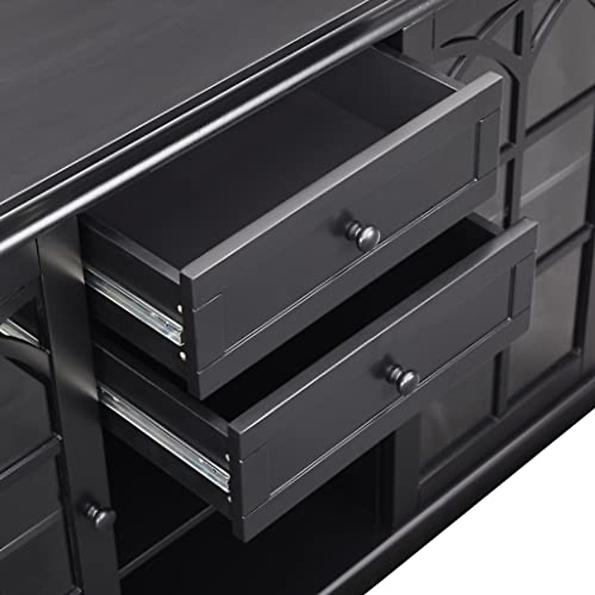 GOOD & GRACIOUS Sideboard Buffet Cabinet with Drawers and Glass Fretwork Doors, Storage Display Cabinet with Premium Painted Finish for Dining Room, Living Room, Kitchen, Entry, Black
