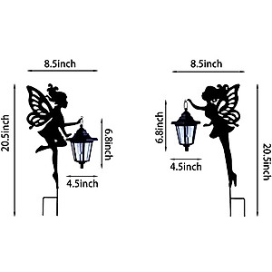 2 Pack Metal Fairy Solar Light Outdoor Decoration, Fairies Hanging Lantern with Ground Stakes Garden Decor, Black Decorative Sign Statue Silhouette Lamp for Outside Lawn, Patio Balcony Yard, Courtyard