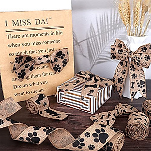 Kuscul 4 Rolls Dog Print Ribbons, 20 Yards Dog Bone Ribbon Doggy Paw Print Ribbon Wired Paw Print Burlap Ribbon for Dog Wreaths Swag Bow Making Dog-Lover Gift Wrapping, DIY Crafting and Party Decor