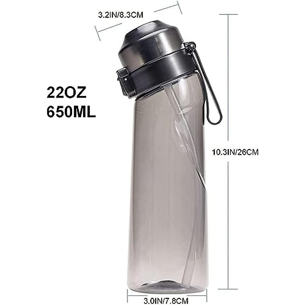 DEVINK Sports Air Water Bottle Starter up Set Drinking Bottles,650ML Fruit Fragrance Water Bottle,with pods 0 Sugar Water Cup,for Gym and Outdoor Gift,Black-with 4 Pods and brush