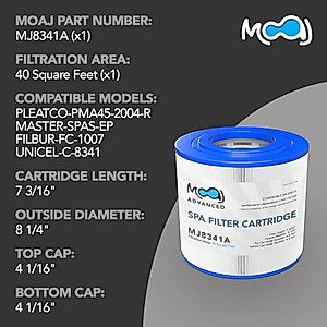 MOAJ Advanced Spa Filter Replaces PMA45-2004-R, Filbur FC-1007, Unicel C-8341, Master Spas EP40, X238330, X268325, X268330, APCC7156M, APCC7494 | 7 3/16" x 8 1/4" | Washable & Reusable | Based in USA